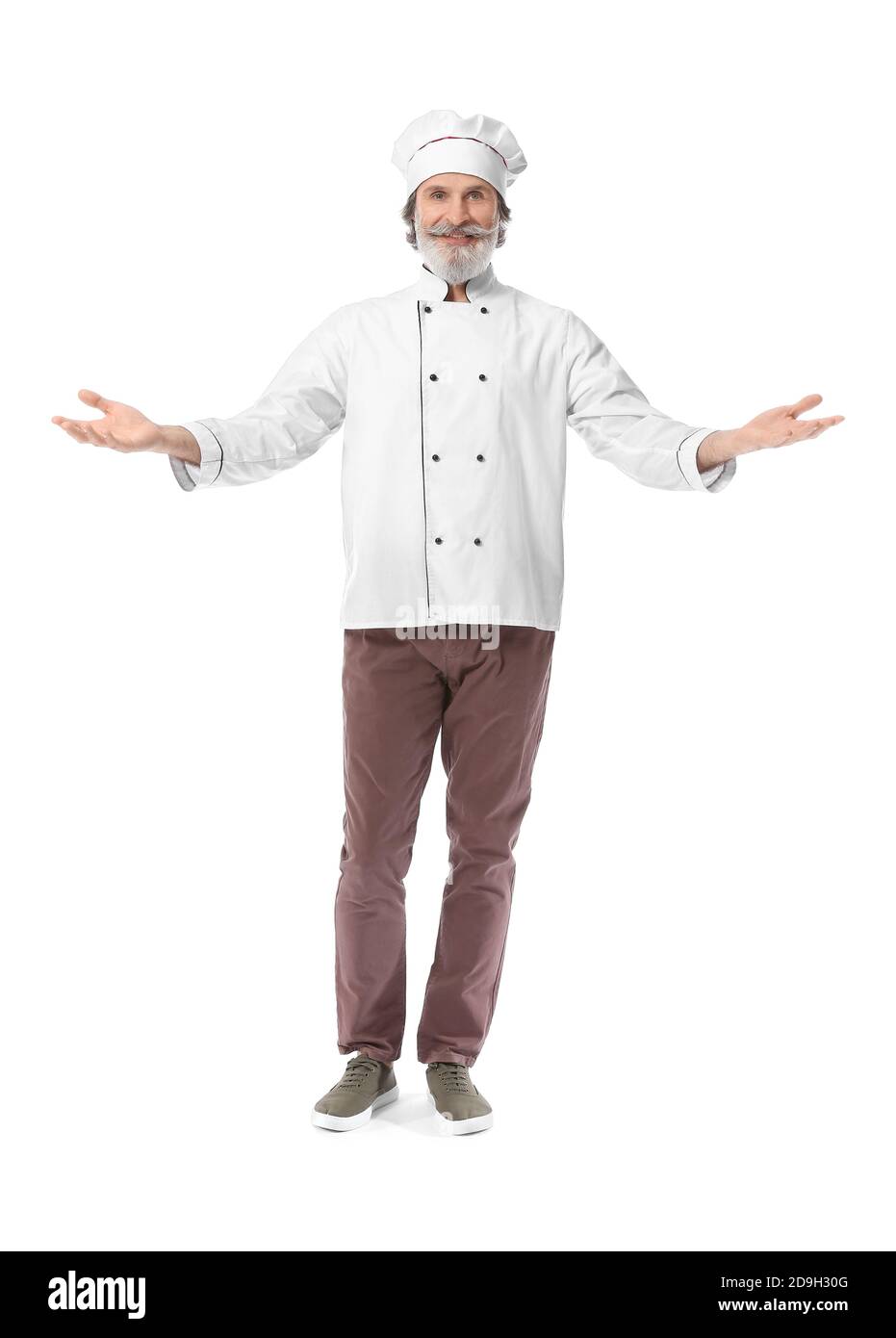 Mature male chef on white background Stock Photo - Alamy