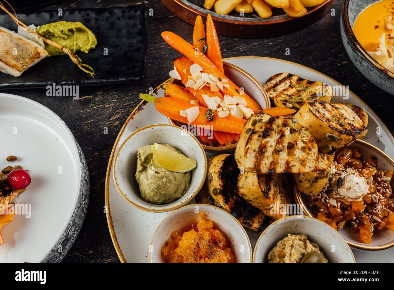 Top view of fast food on a table Stock Photo - Alamy