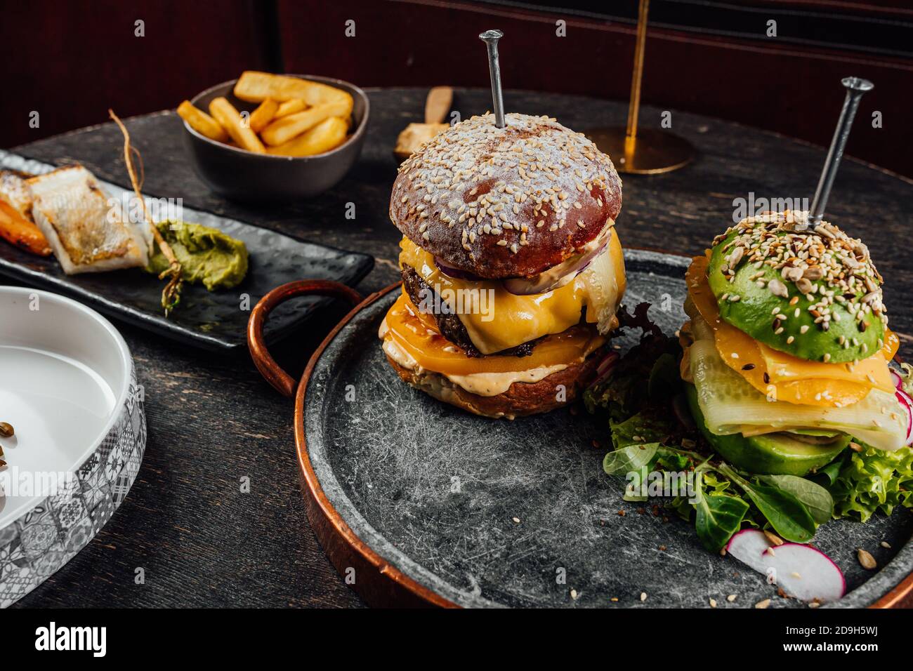 Top view of fast food on a table Stock Photo - Alamy