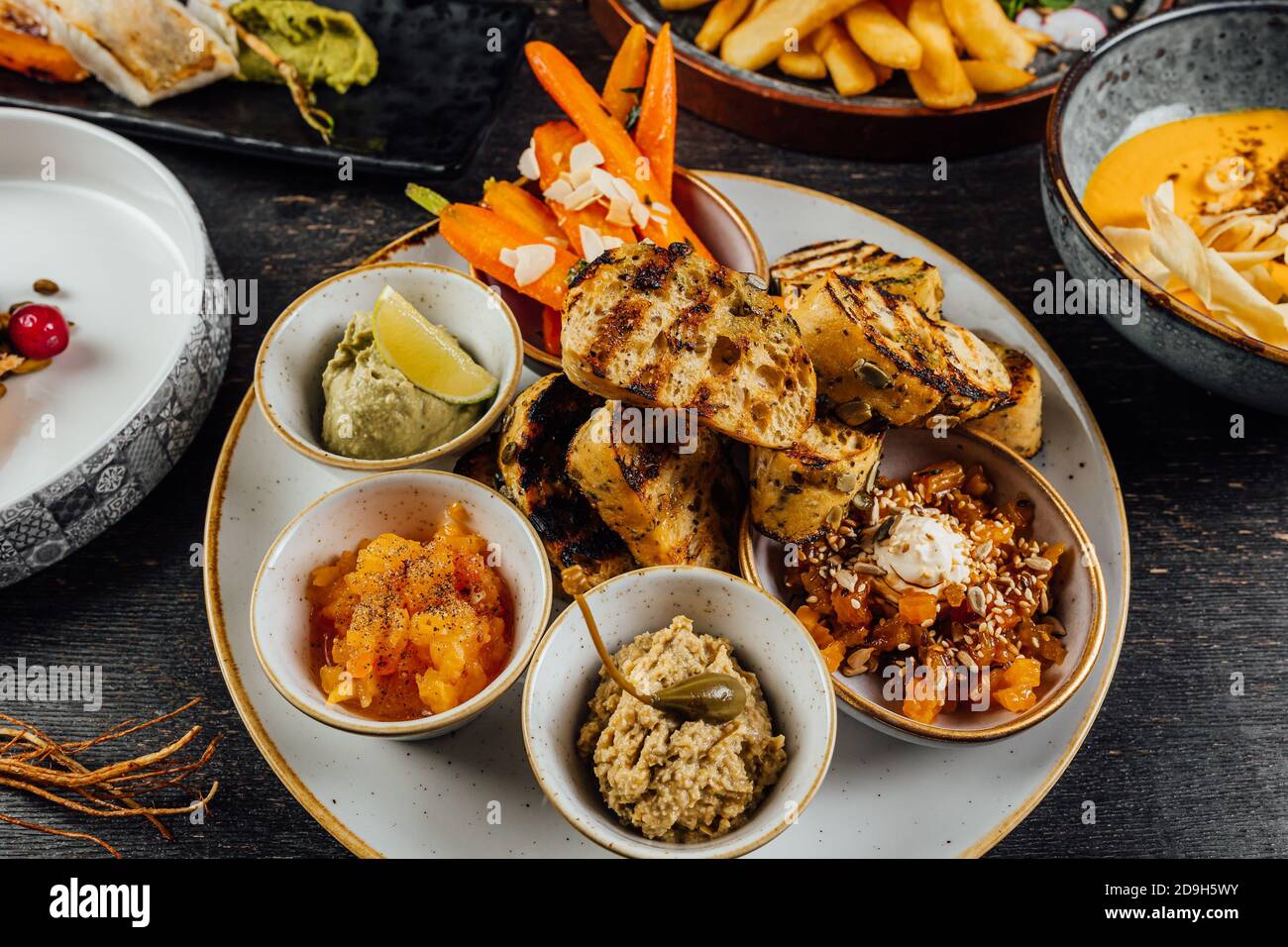Top view of fast food on a table Stock Photo - Alamy