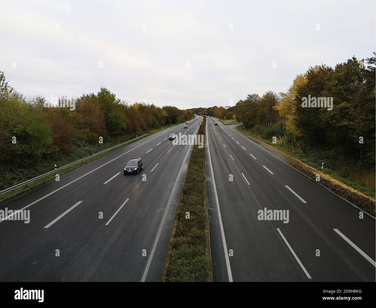 High angle shot of a two-way highway captured on a cloudy day Stock ...