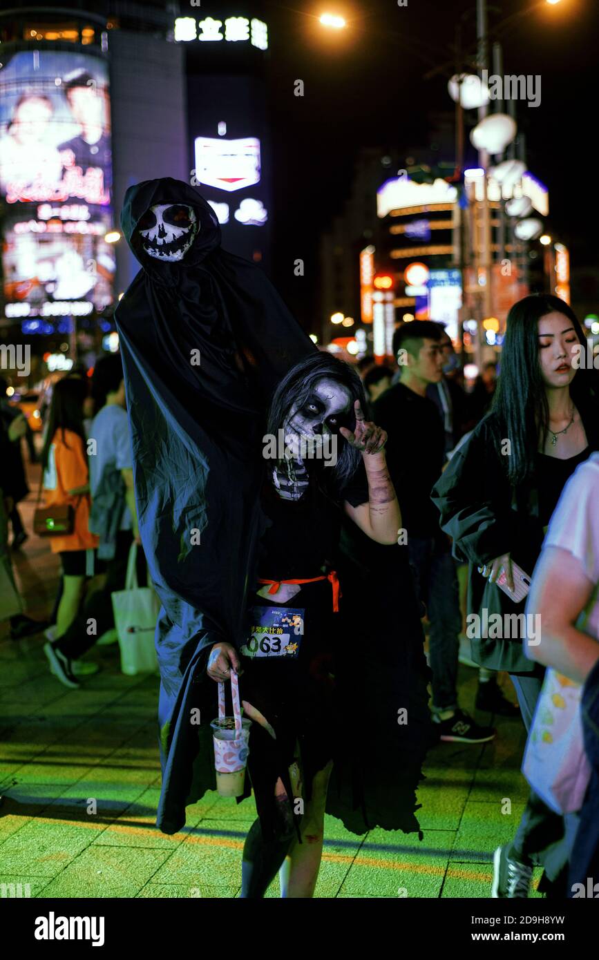 TAIPEI, TAIWAN - Nov 02, 2020: A woman wears a costume for Halloween in ...