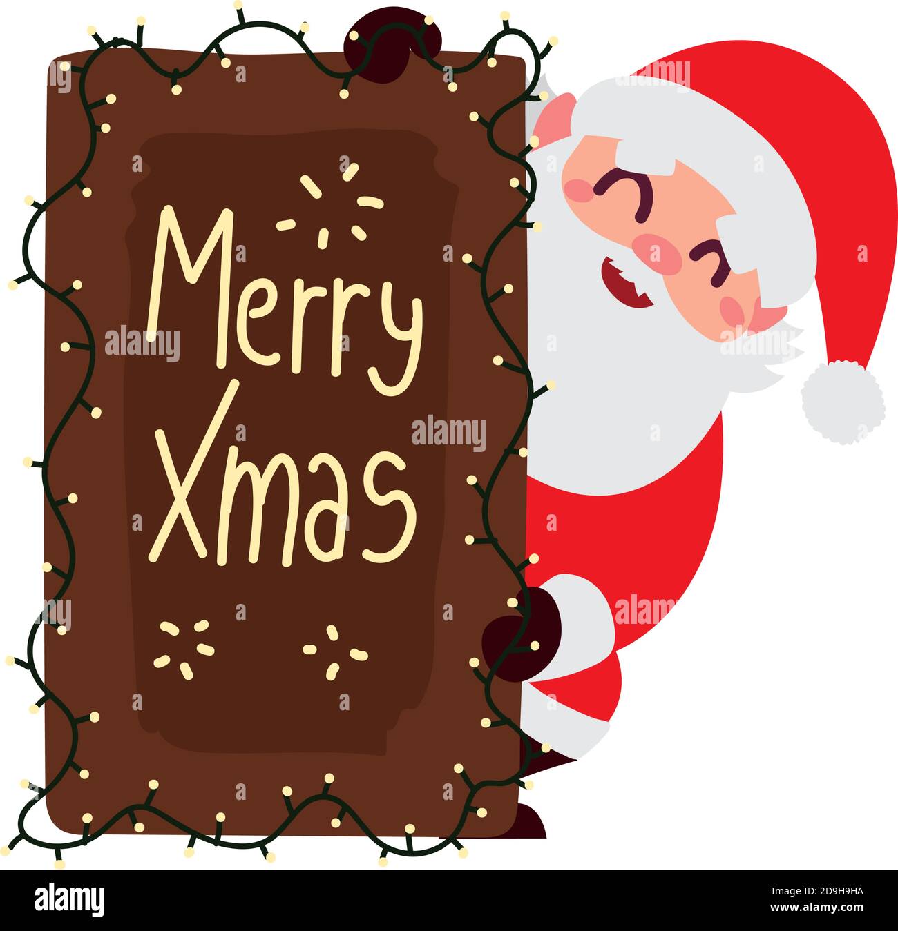 christmas santa claus with board lettering lights decoration cartoon ...