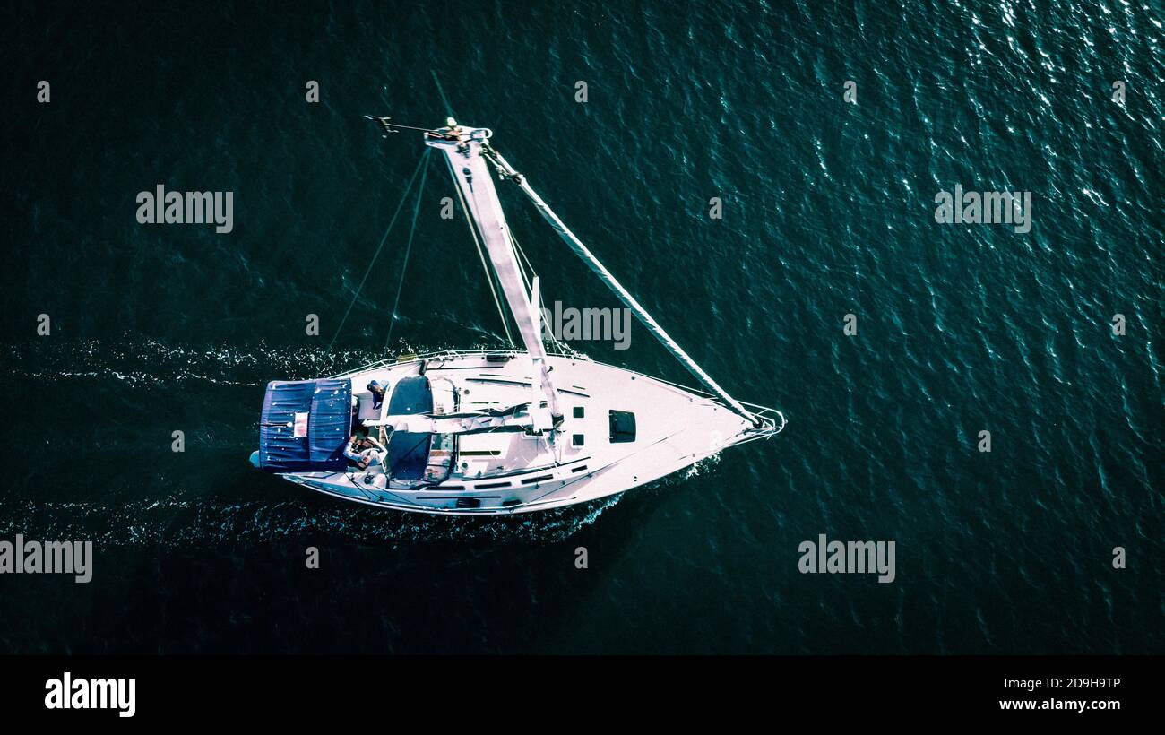 Aerial single sail boat sailing hi-res stock photography and images - Alamy