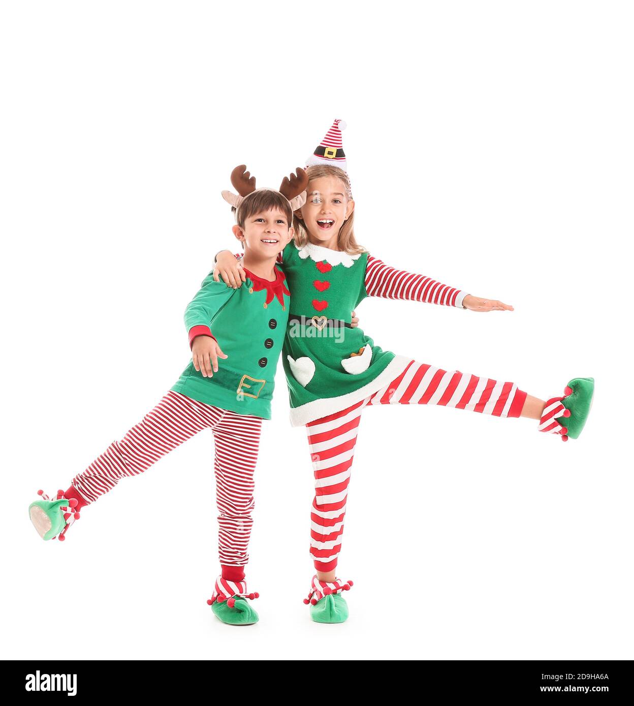 Cute little elves on white background Stock Photo - Alamy