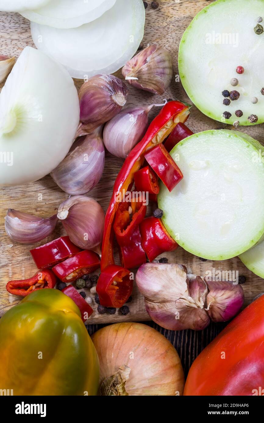 pepper, onion, zucchini, garlic and other vegetables Stock Photo - Alamy