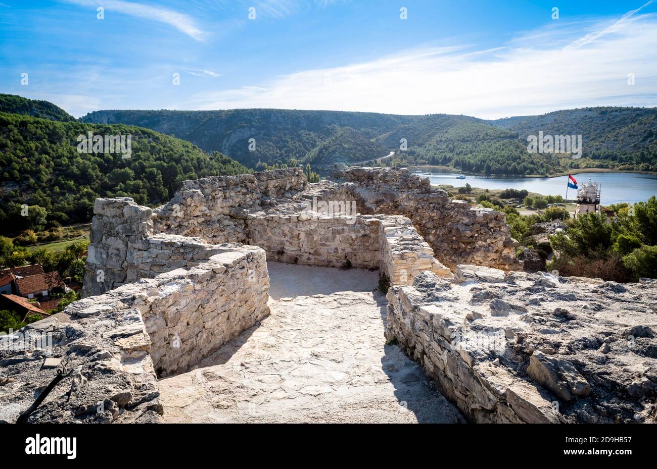 On top of the old fortress towering over the town of Skradin, Croatia ...
