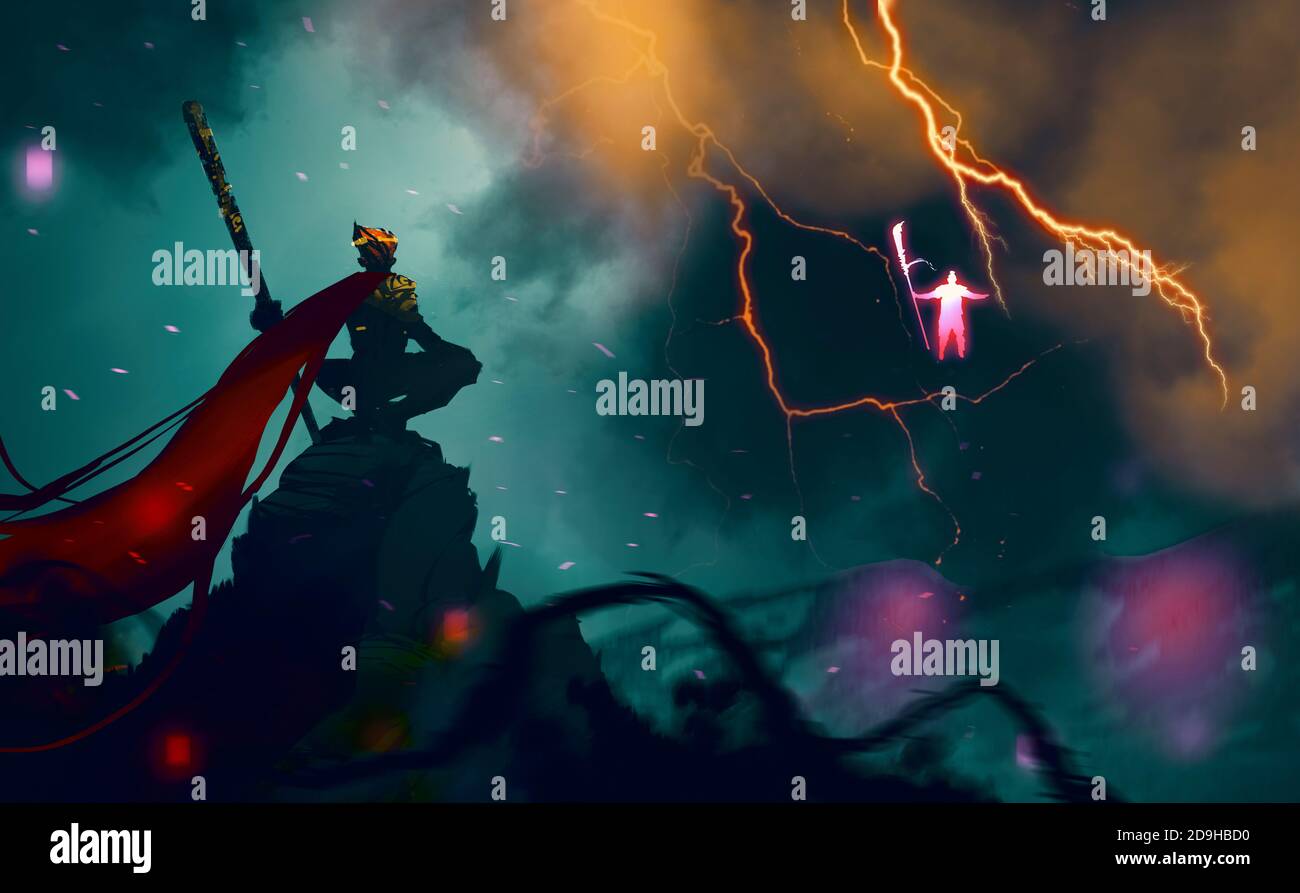 Digital illustration painting design style god of monkey fighting with ...
