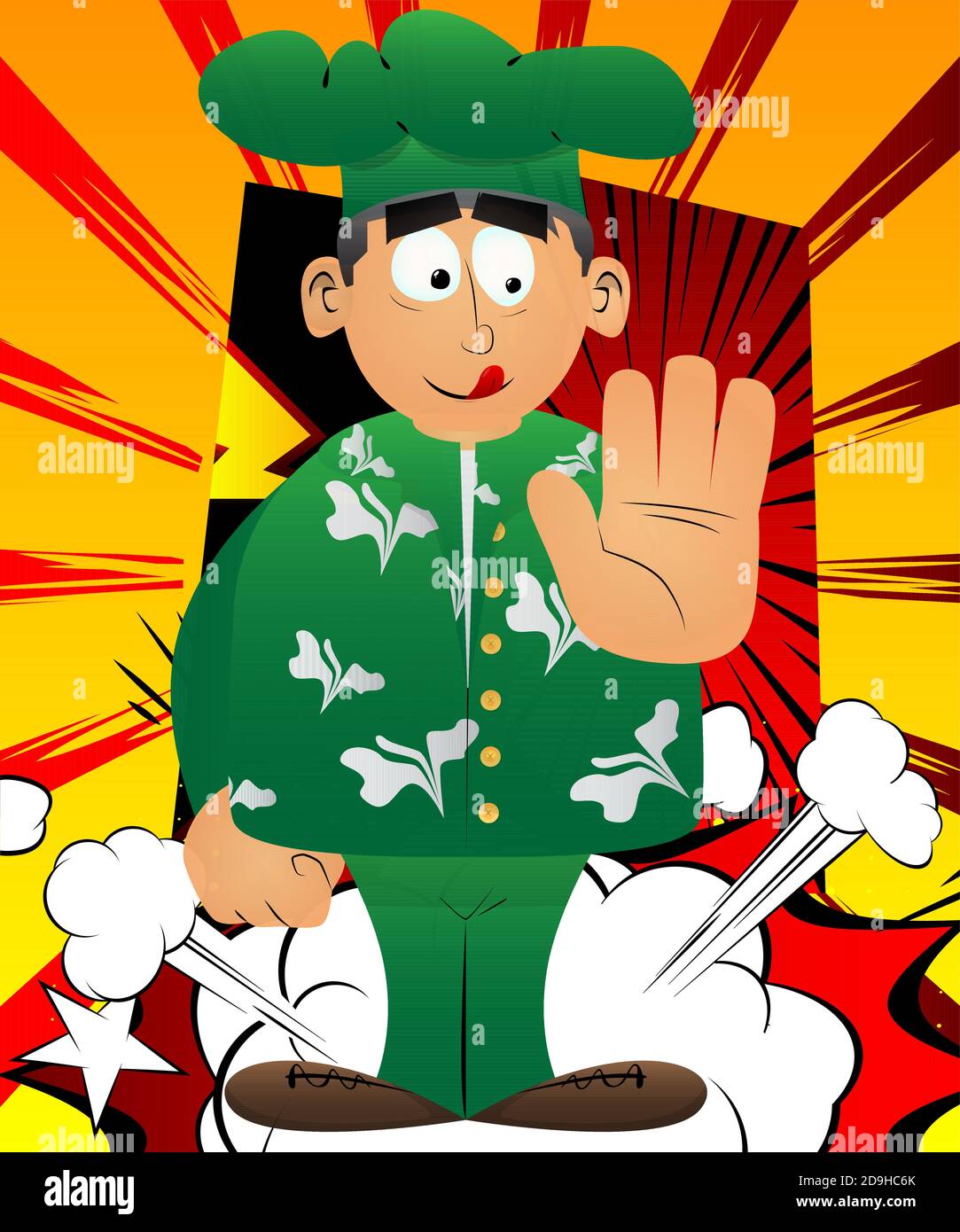 Fat male cartoon chef in uniform showing deny or refuse hand gesture ...