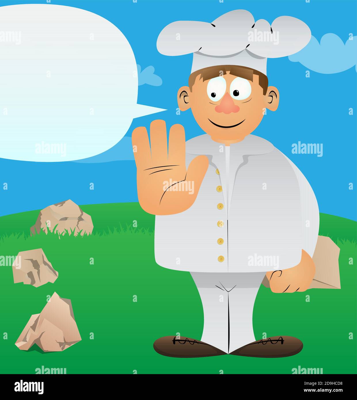 Fat male cartoon chef in uniform showing deny or refuse hand gesture ...