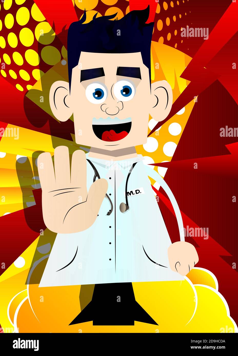 Funny cartoon doctor showing deny or refuse hand gesture. Vector ...
