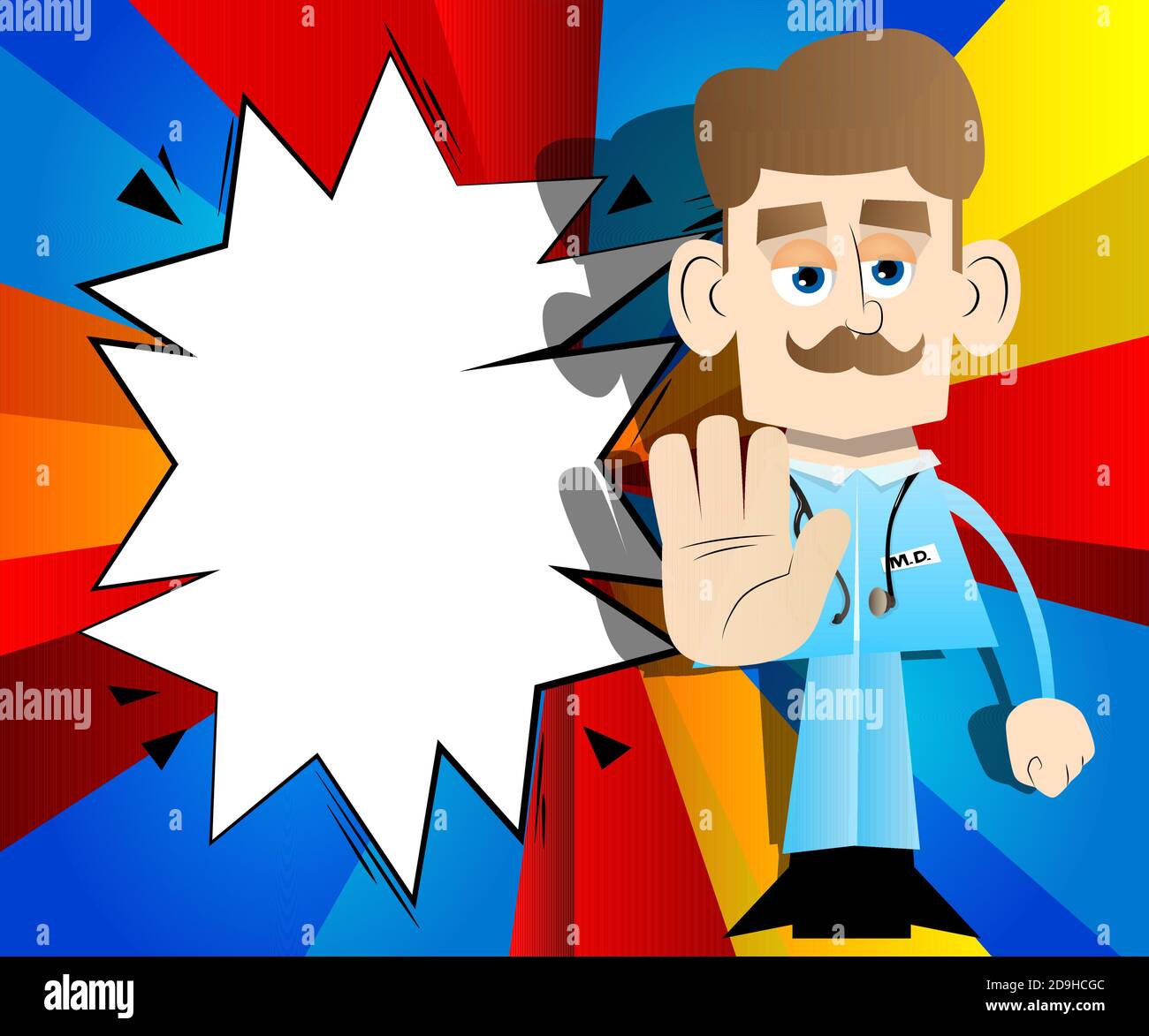 Funny cartoon doctor showing deny or refuse hand gesture. Vector ...