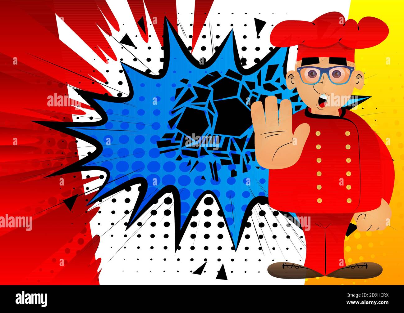 Fat male cartoon chef in uniform showing deny or refuse hand gesture ...