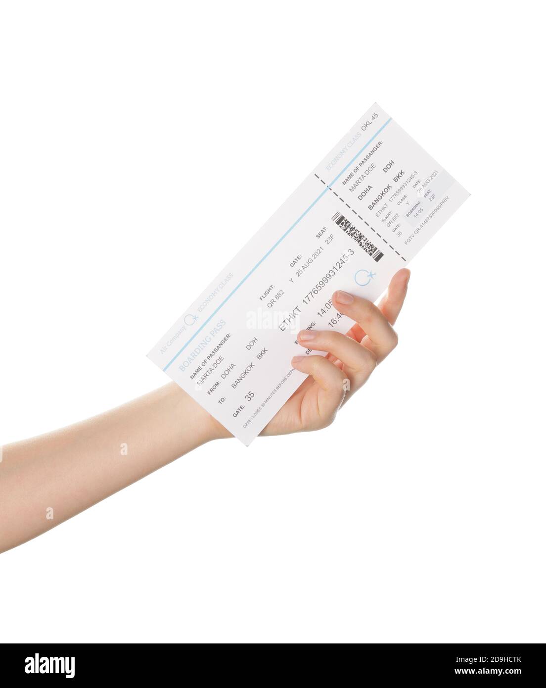 Female hand with ticket on white background Stock Photo - Alamy