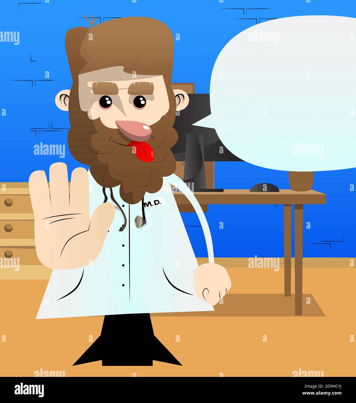 Funny cartoon doctor showing deny or refuse hand gesture. Vector ...