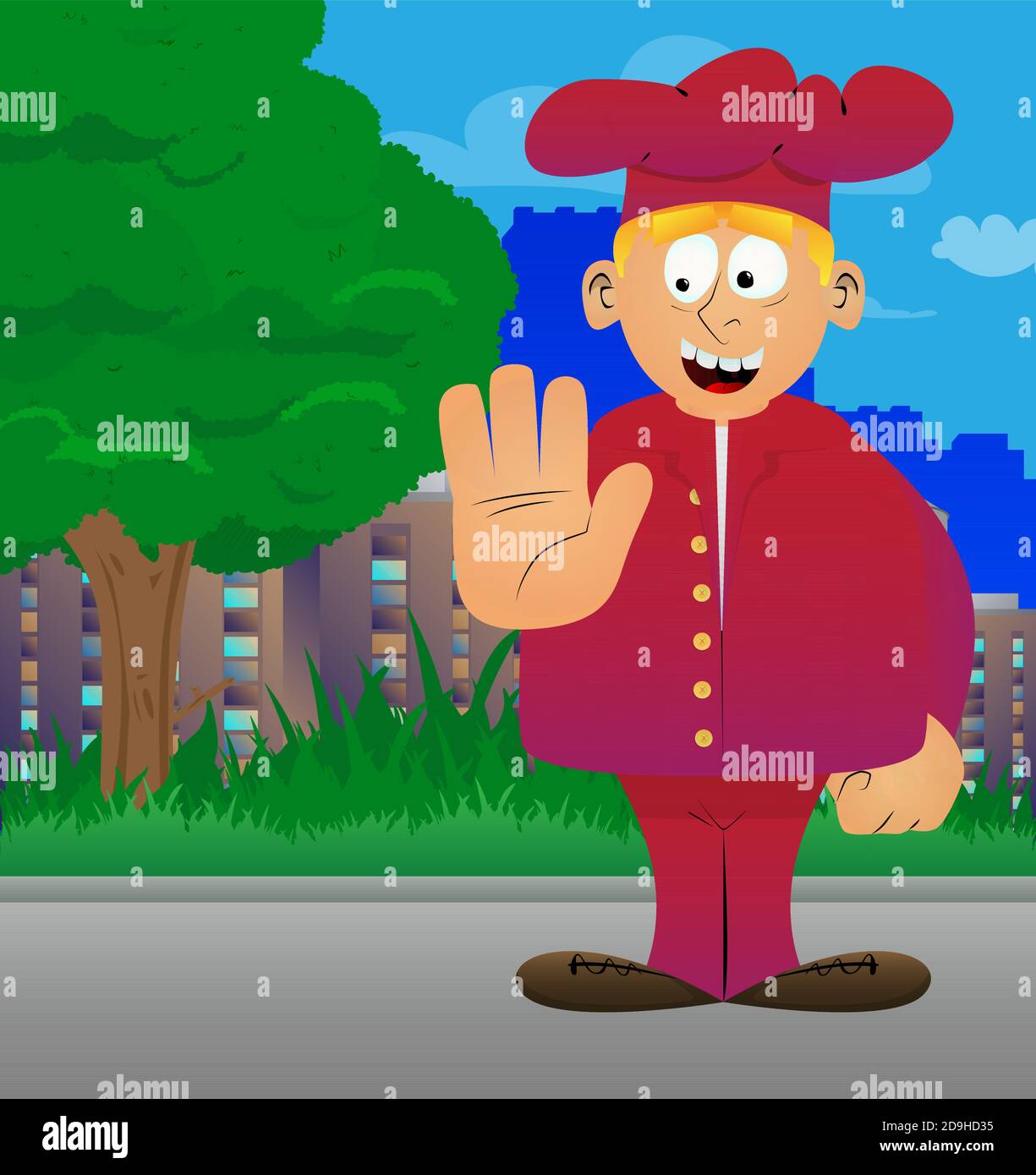 Fat male cartoon chef in uniform showing deny or refuse hand gesture ...