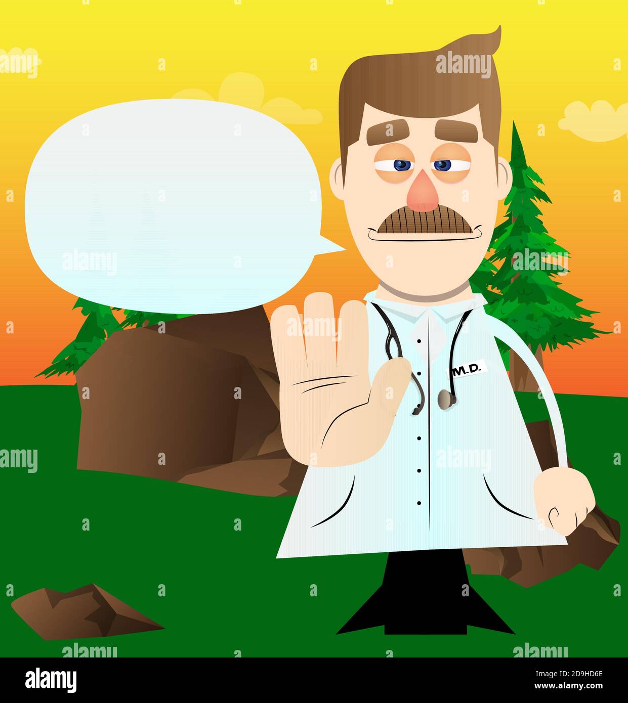 Funny cartoon doctor showing deny or refuse hand gesture. Vector ...