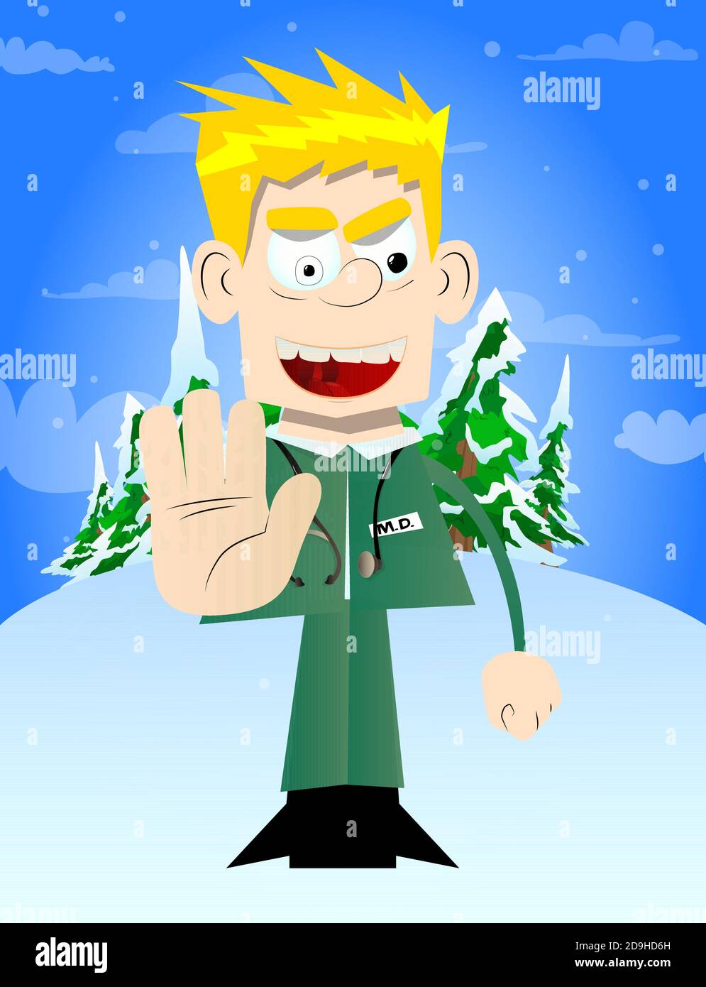 Funny cartoon doctor showing deny or refuse hand gesture. Vector ...