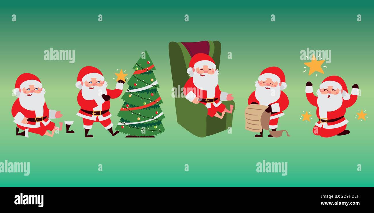 christmas santa claus cartoon different activities set icons vector ...