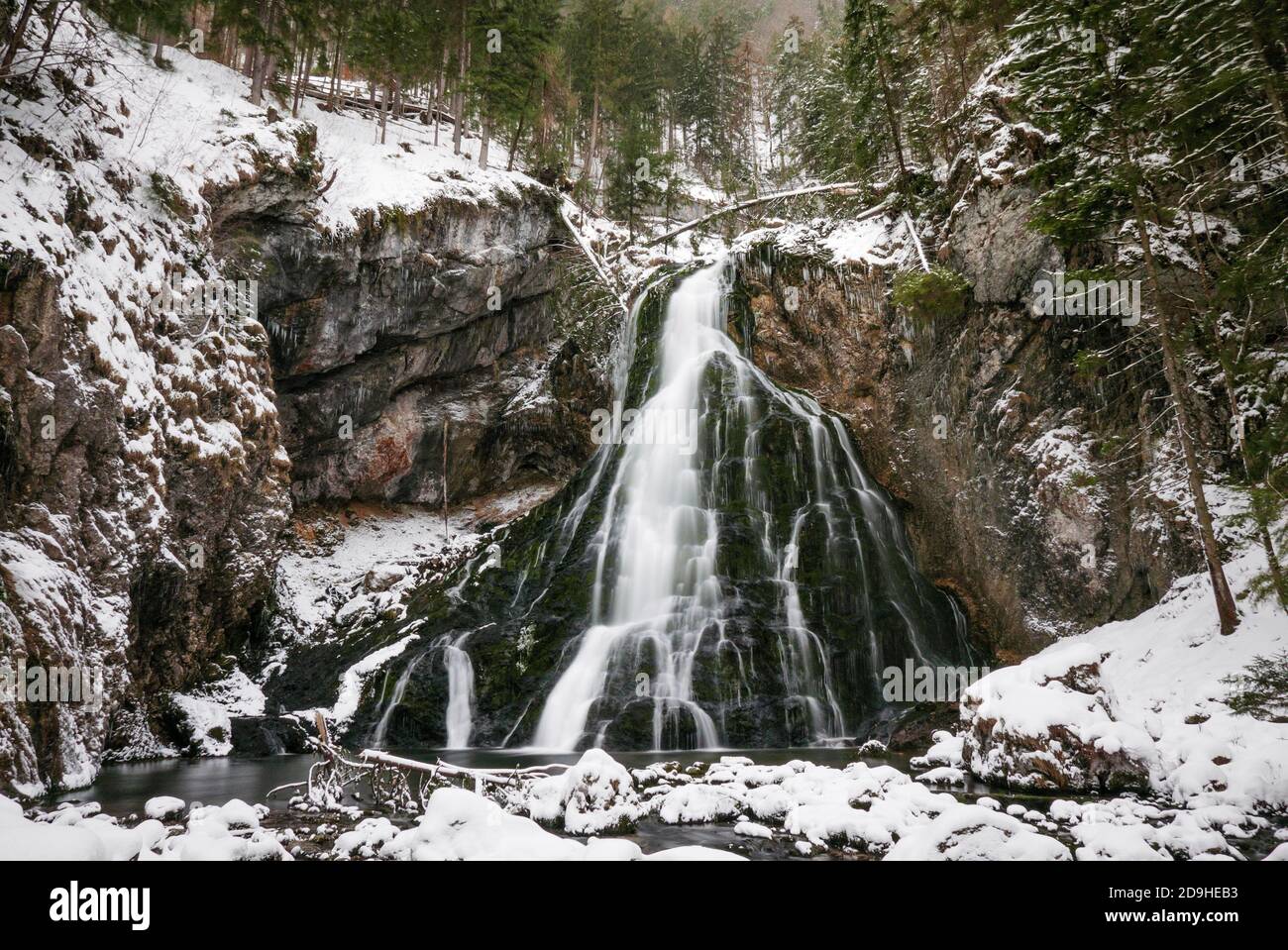 Beautiful view of Golling Waterfall in Austria during winter Stock ...