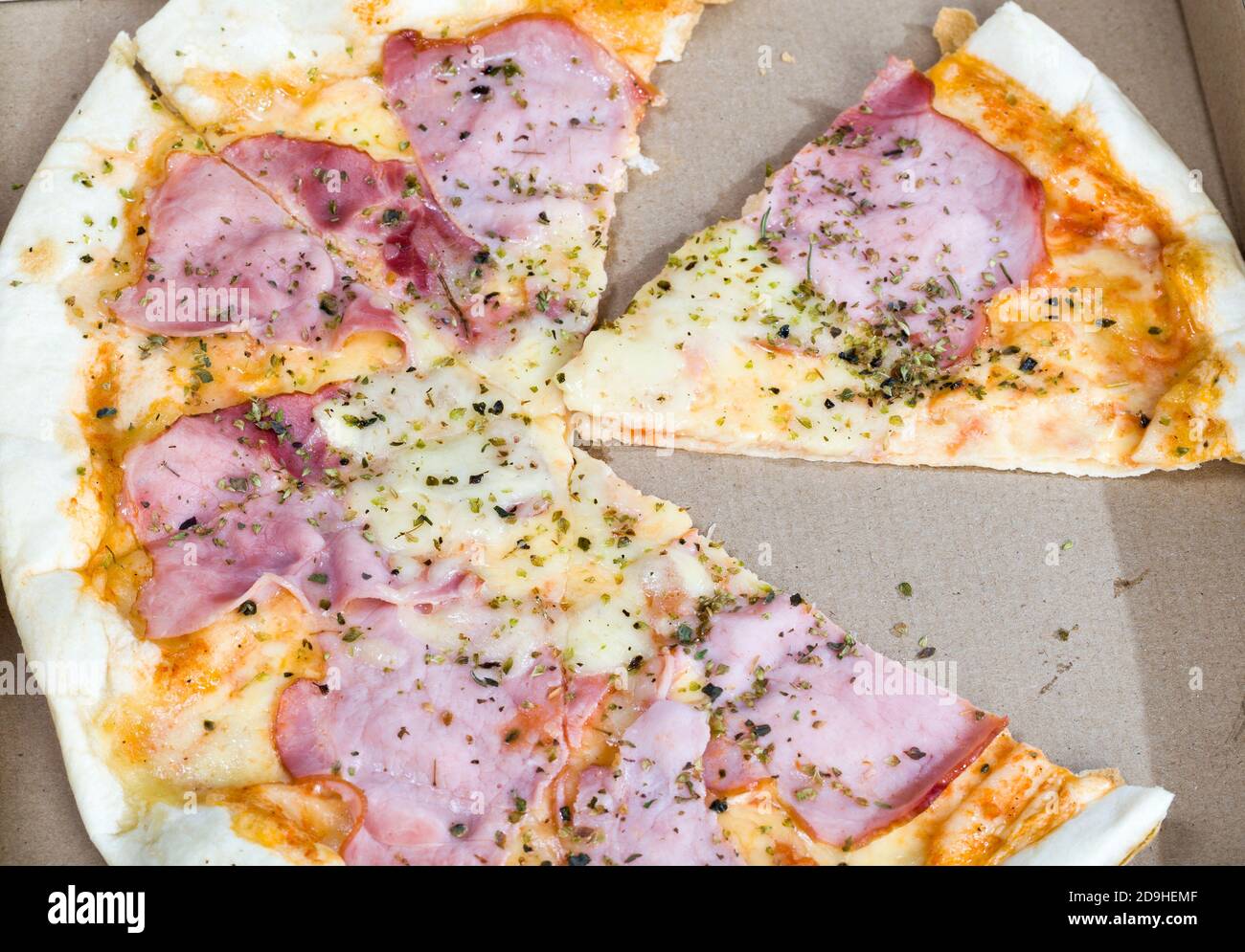 one pizza stuffed with ham Stock Photo - Alamy