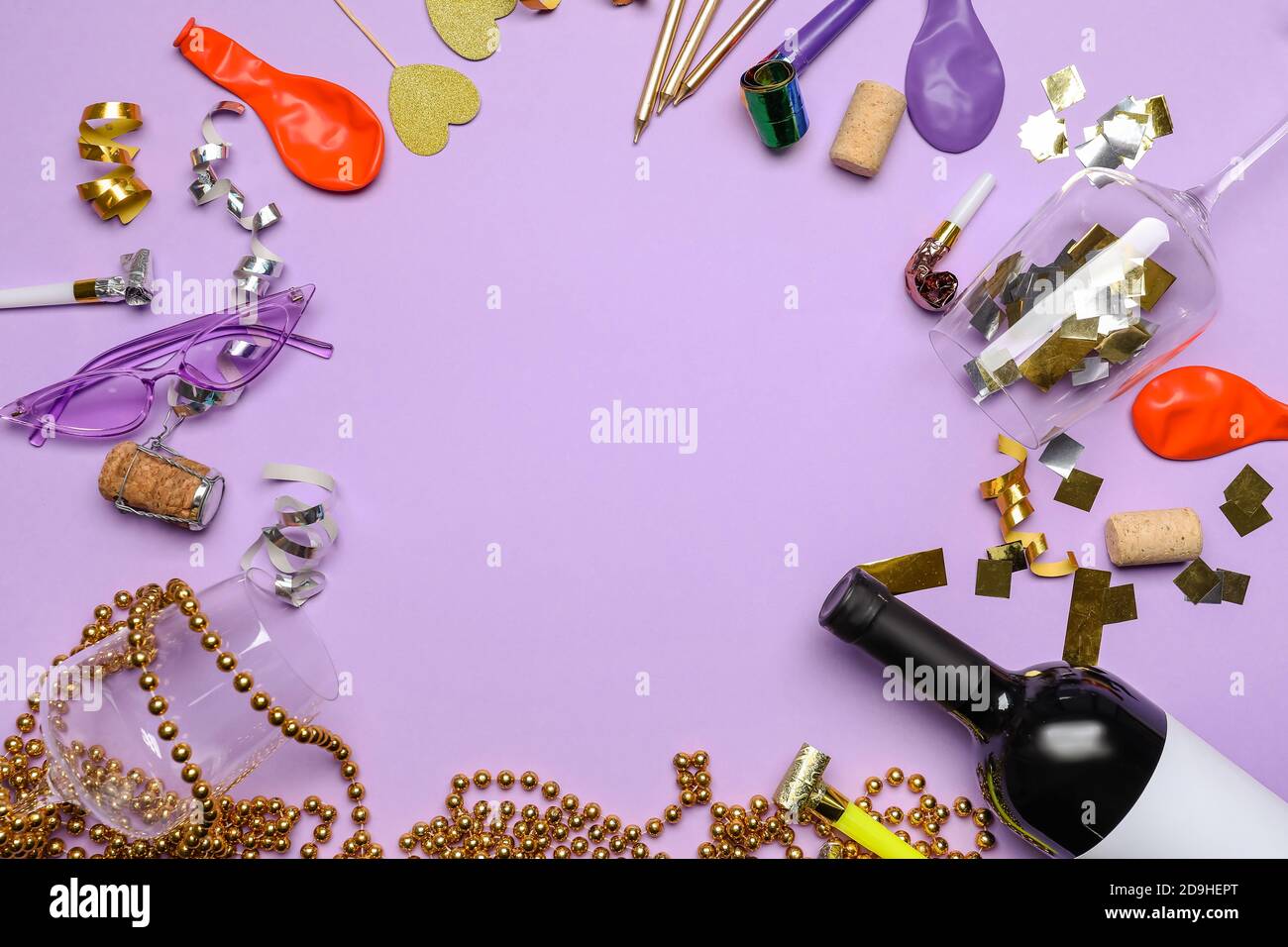 Mess after party celebration on color background Stock Photo - Alamy