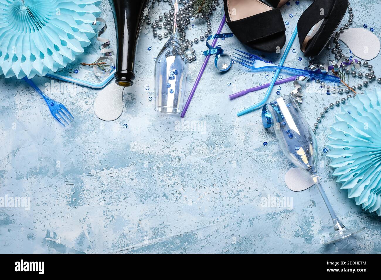 Mess after party celebration on color background Stock Photo - Alamy