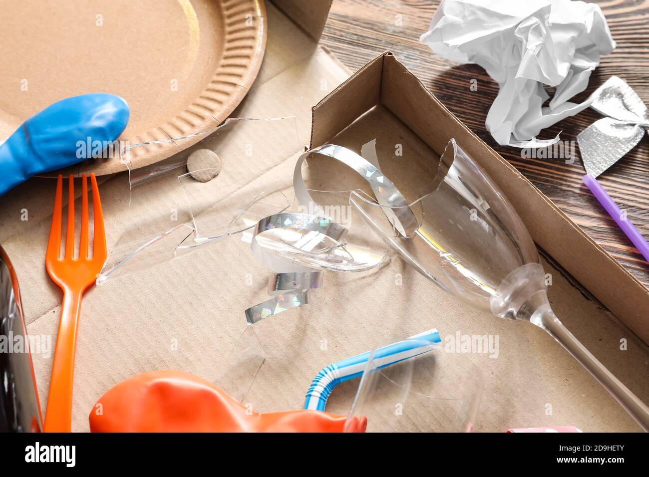 Mess after party celebration on table Stock Photo - Alamy