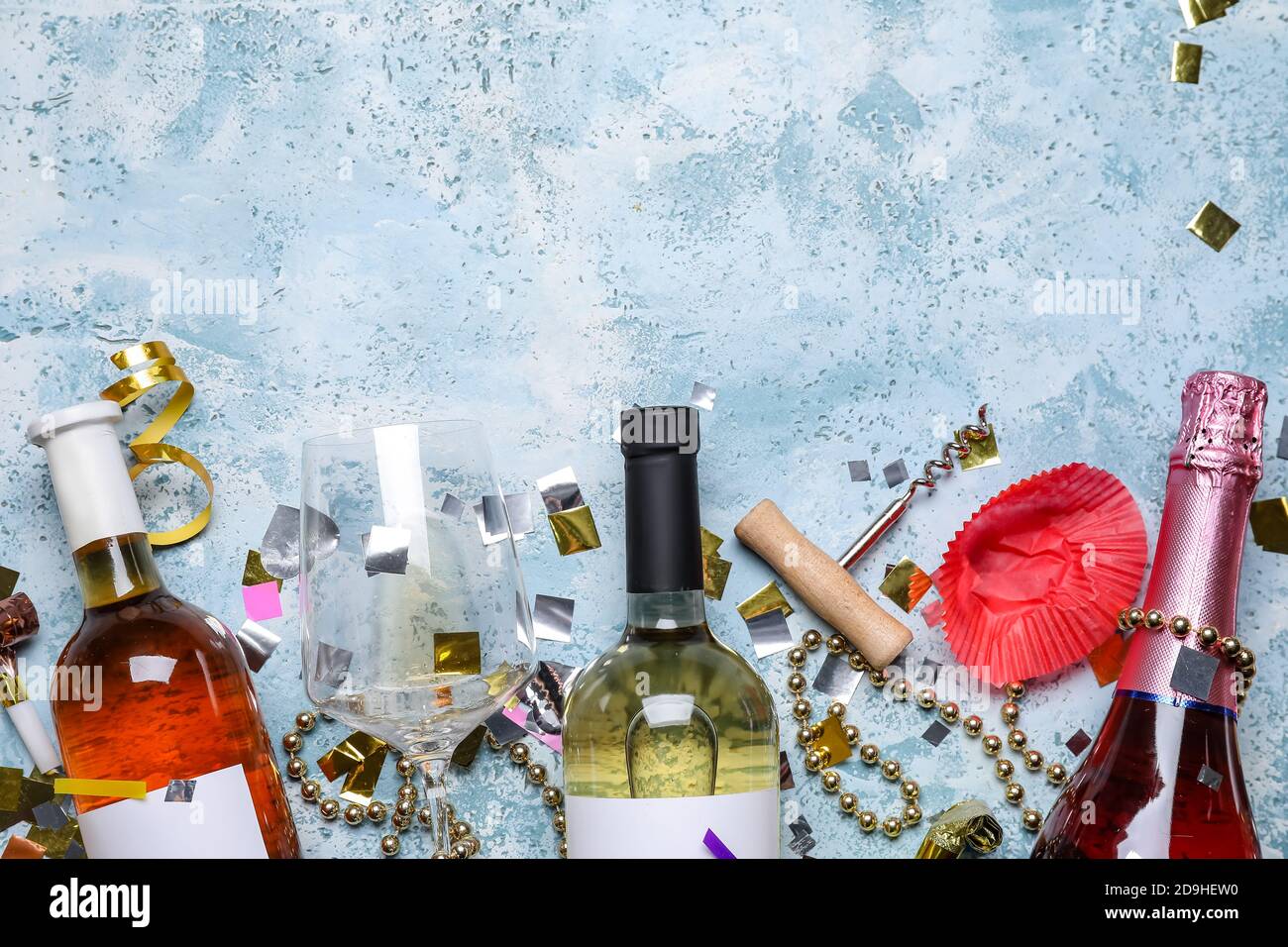Mess after party celebration on color background Stock Photo - Alamy