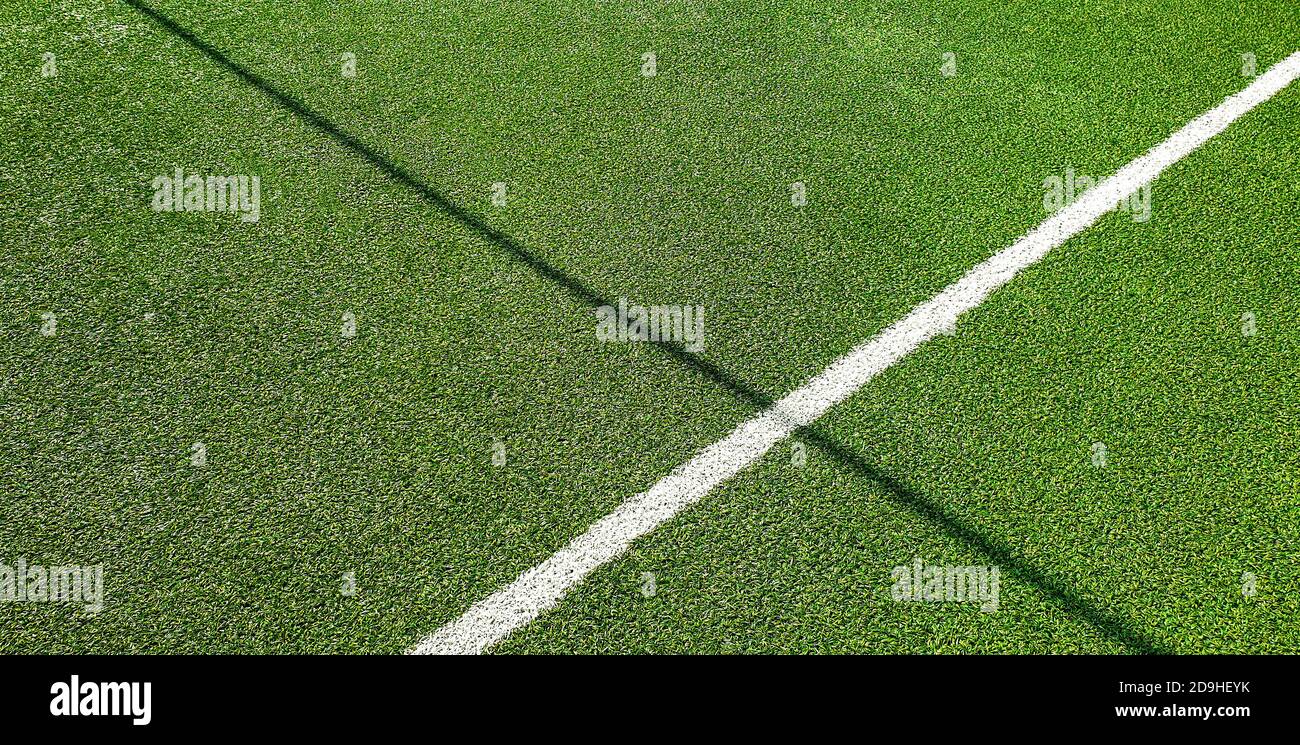 Green soccer field with a white line Stock Photo - Alamy