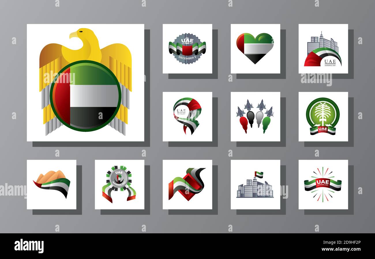 UAE National day, flag, various layout with square block and shadows ...