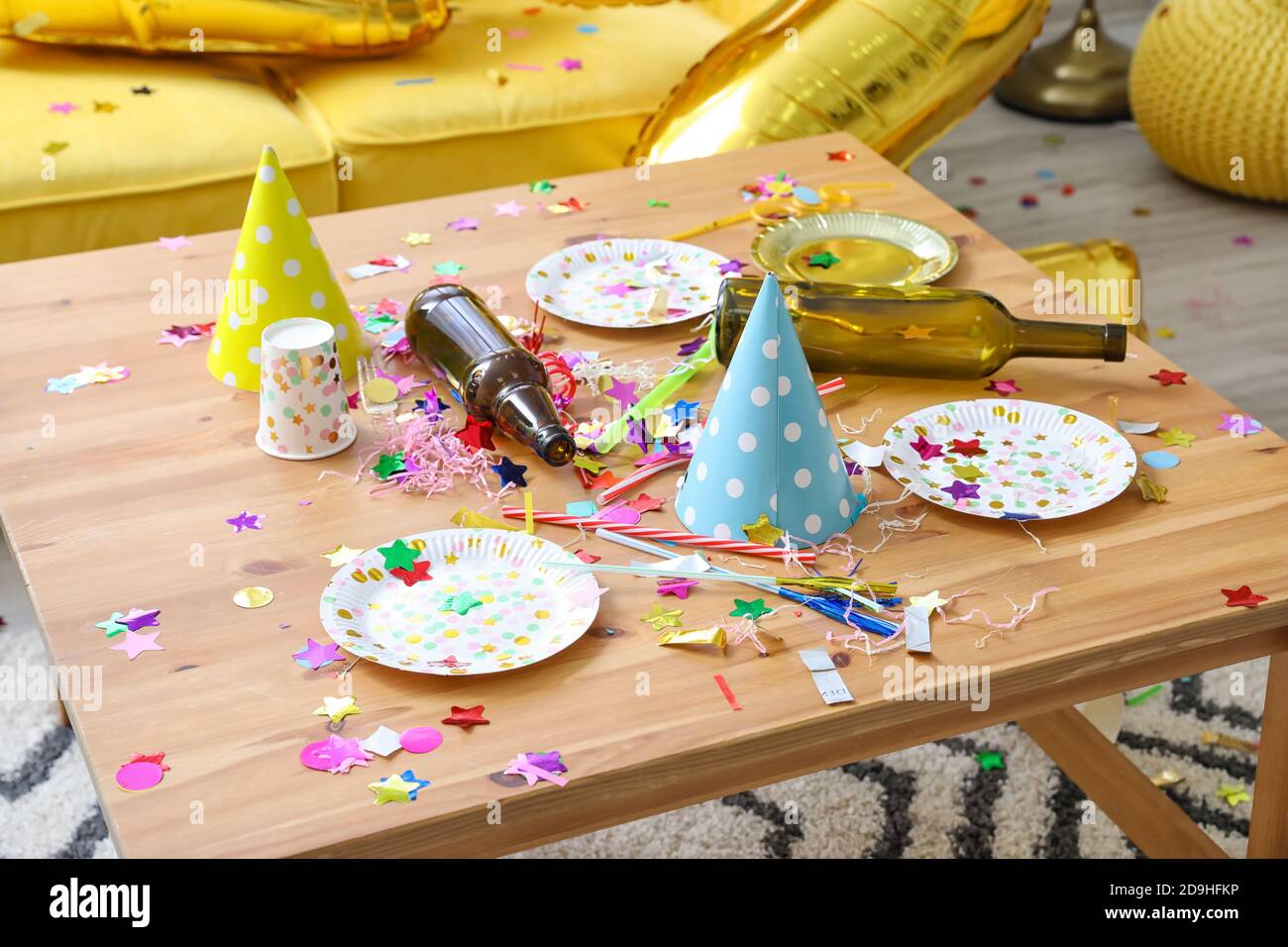 Messy room after party celebration Stock Photo - Alamy
