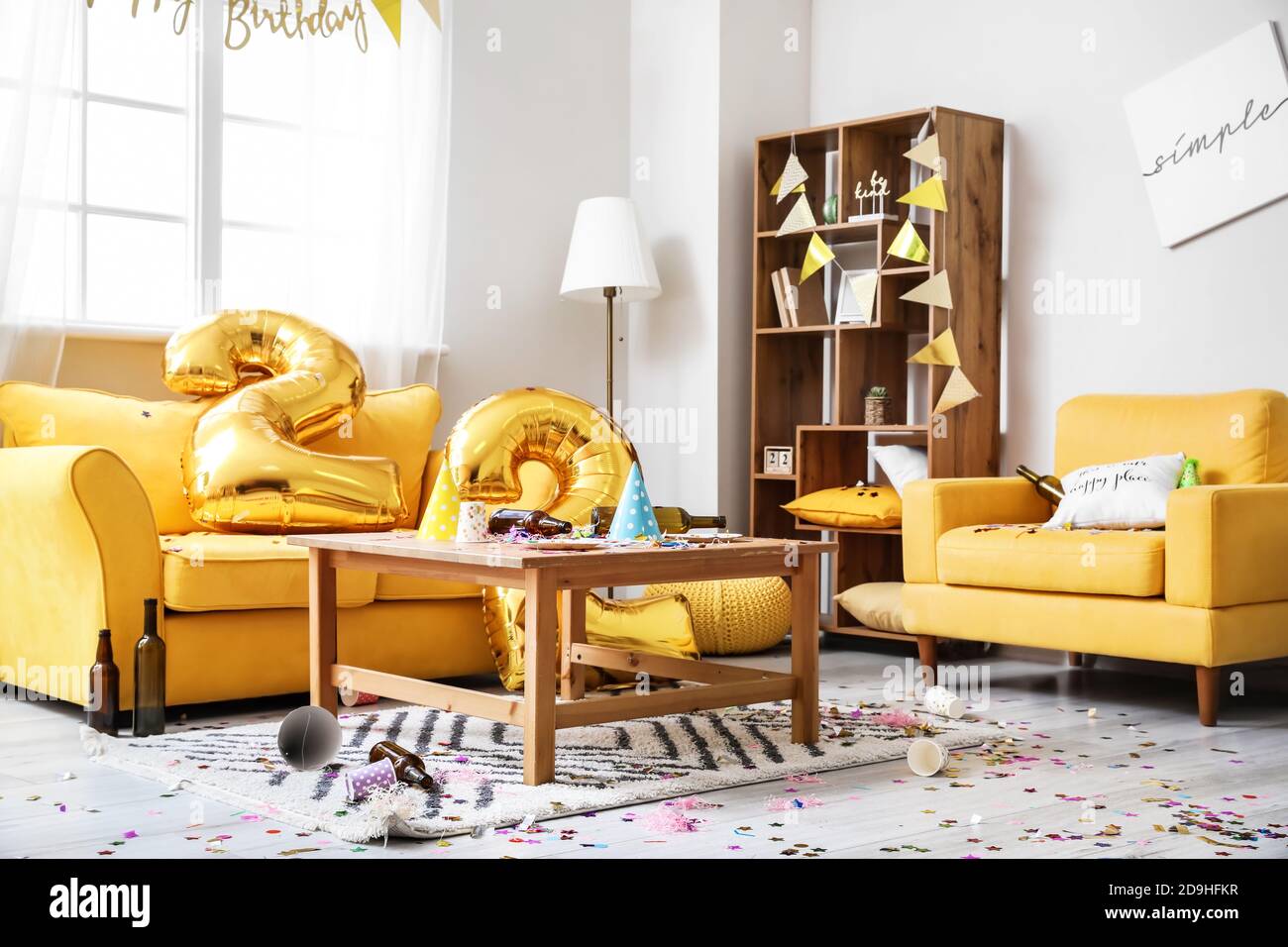 Interior of messy room after party Stock Photo - Alamy