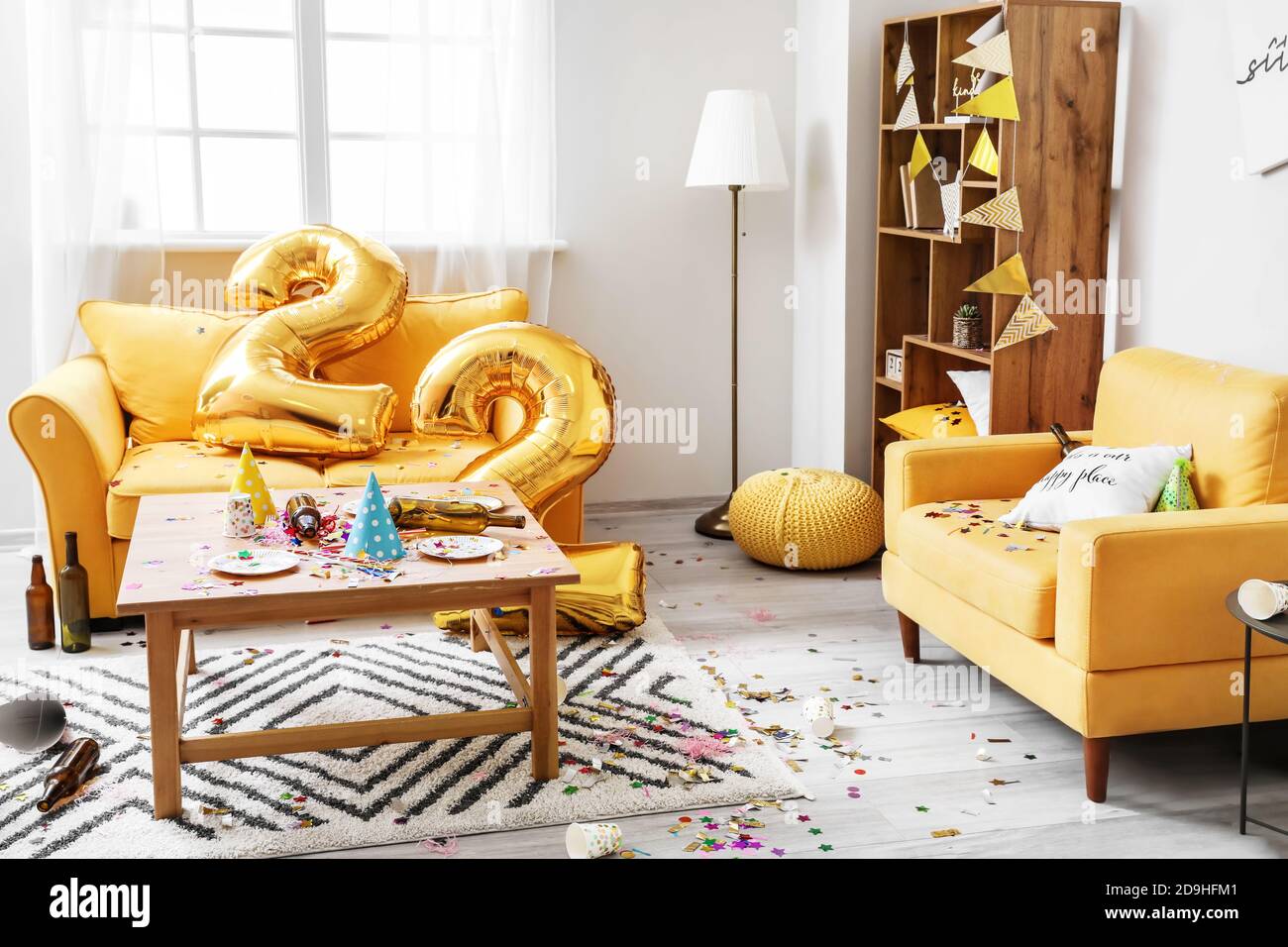 Interior of messy room after party Stock Photo - Alamy