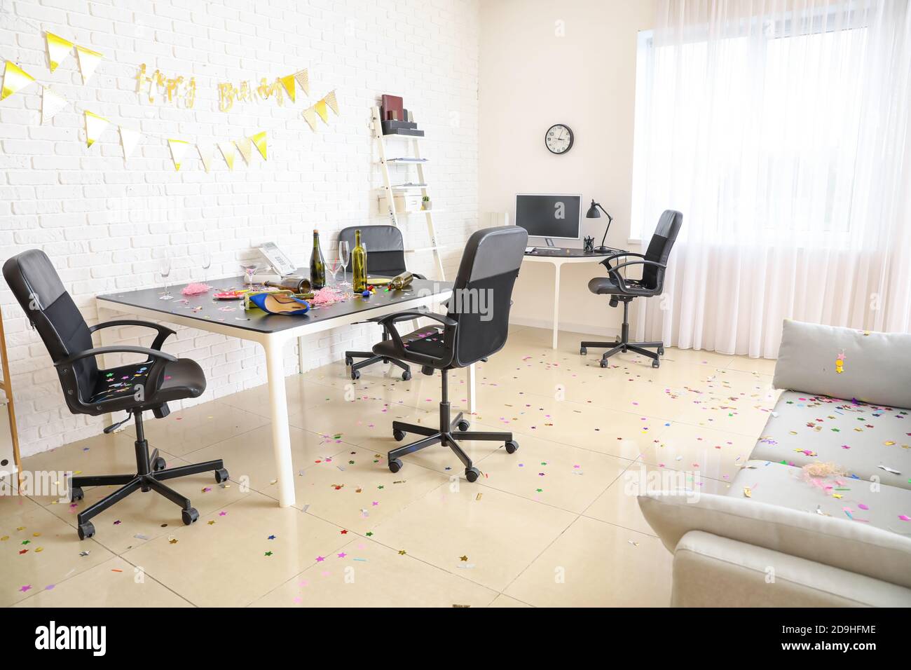 Interior of messy office after party Stock Photo - Alamy