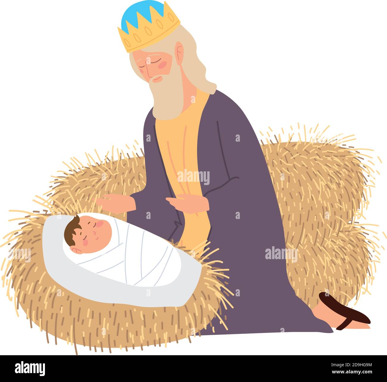 nativity, manger baby jesus caspar wise king with gift cartoon vector ...