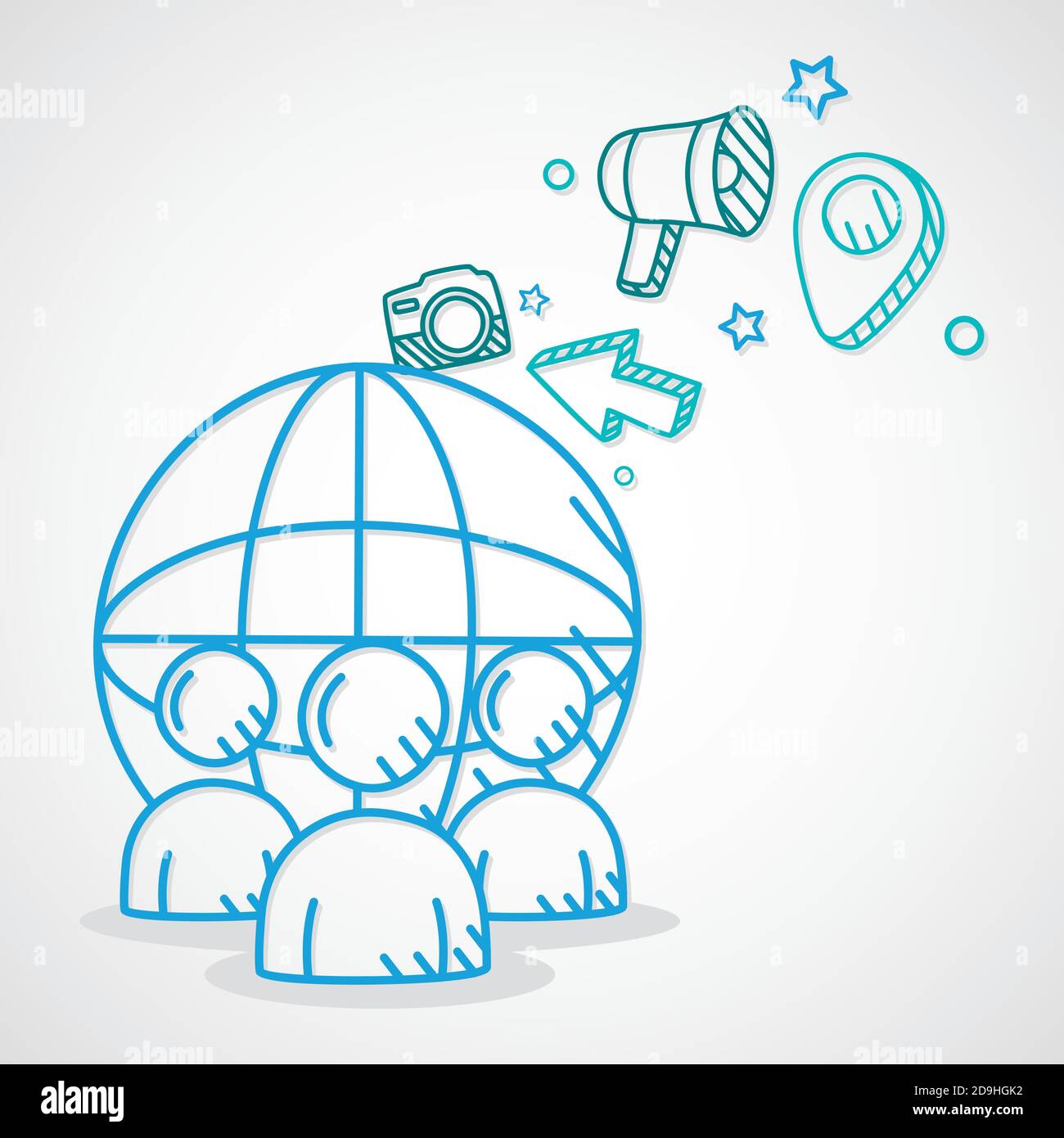 global sphere with avatar people and social media realted icons over ...