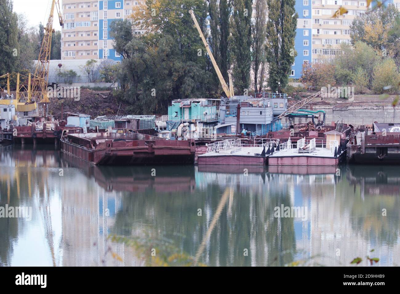 Old rusty barge and tug. a few rusty barges Stock Photo - Alamy