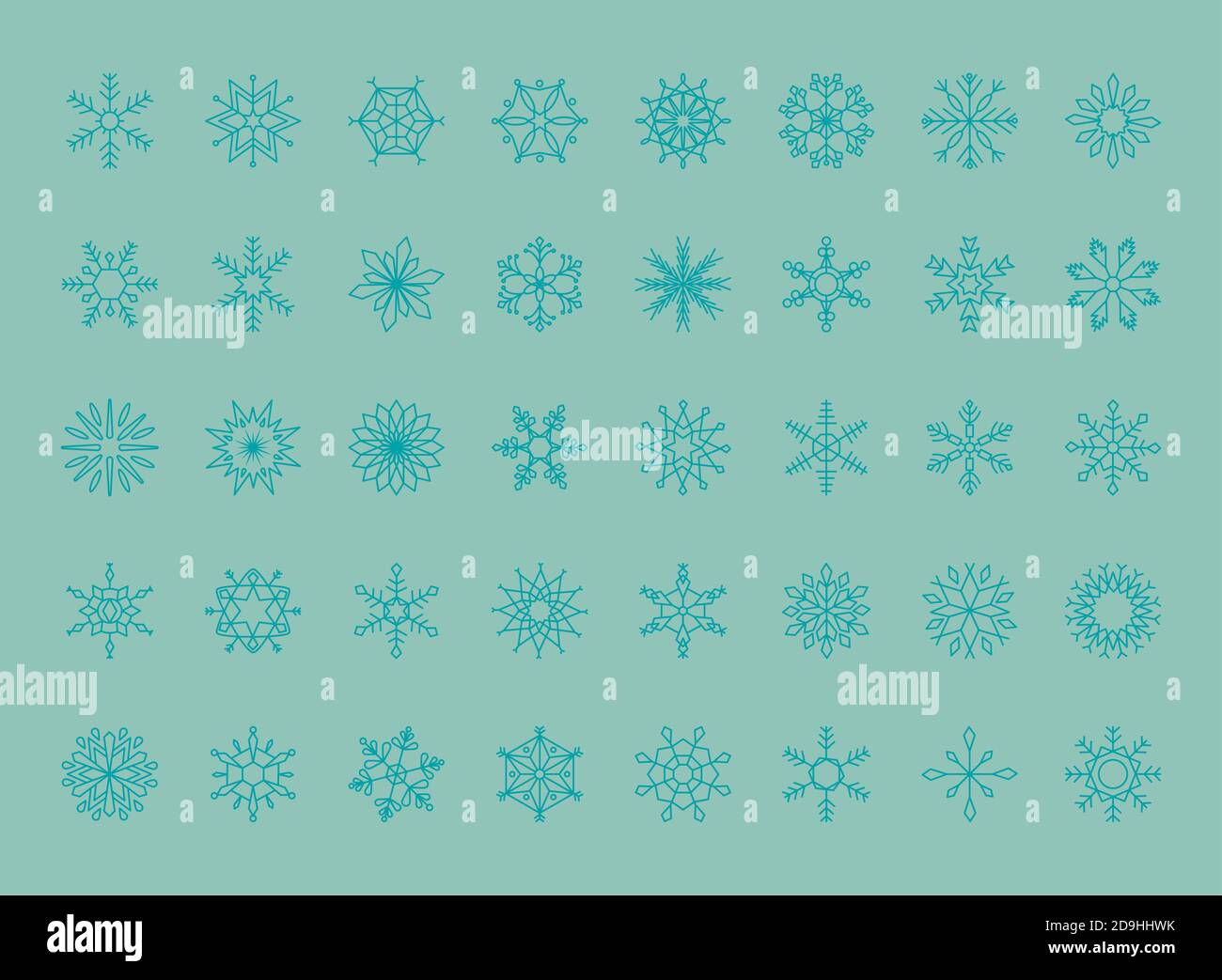 snowflakes icon set over turquoise background, line style, vector ...