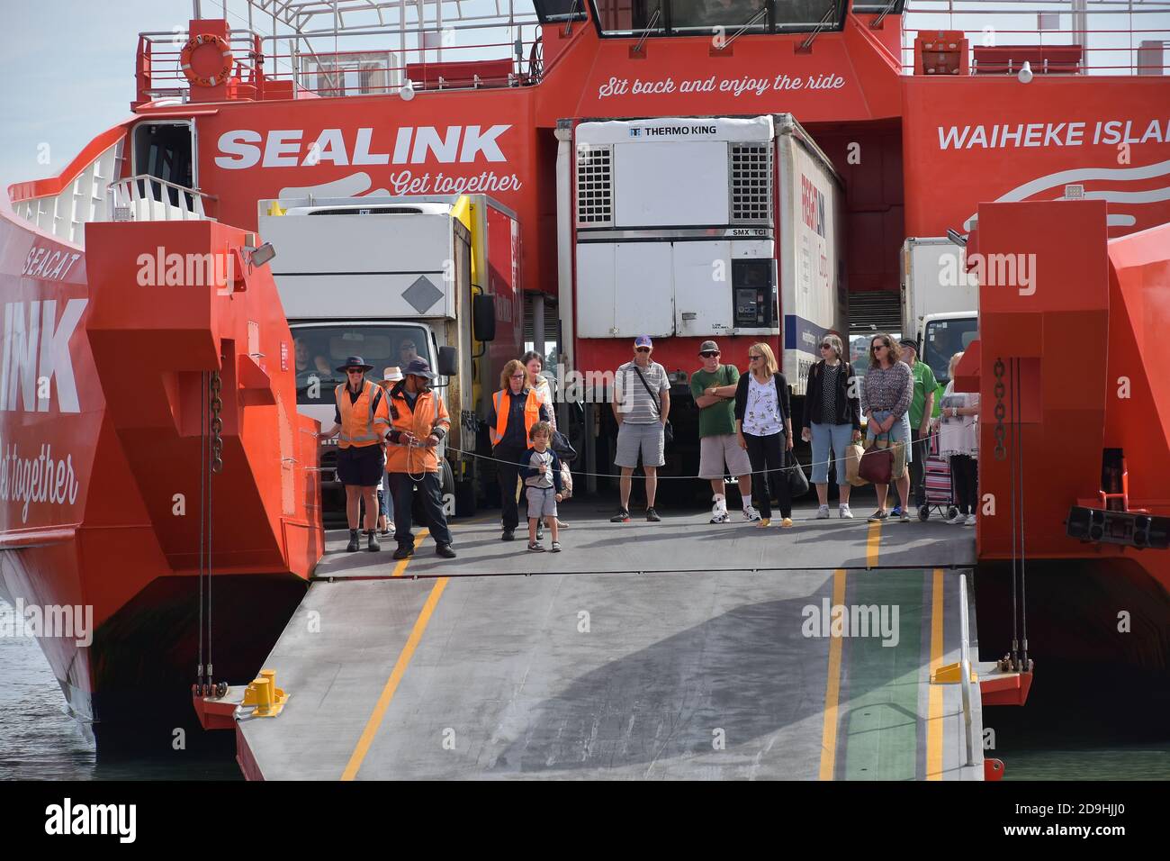 AUCKLAND, NEW ZEALAND - Nov 02, 2020: View of Sealink crossover ferry ...