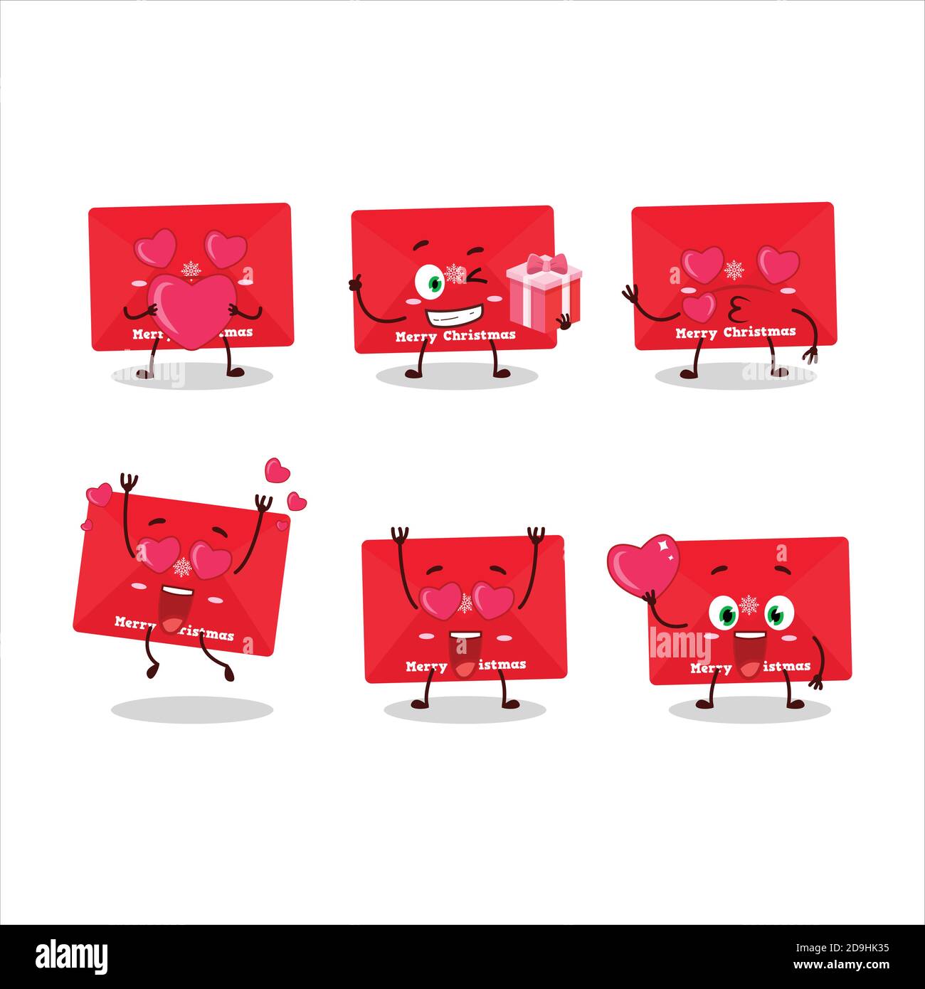 Red christmas envelopes cartoon character with love cute emoticon Stock ...