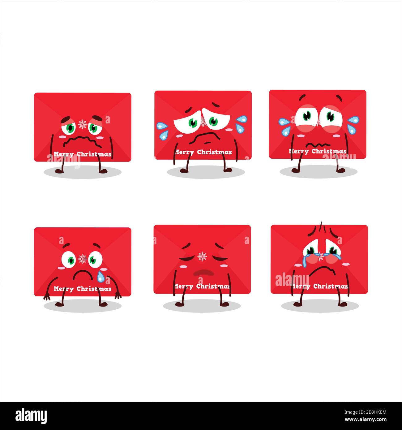 Red christmas envelopes cartoon character with sad expression Stock ...