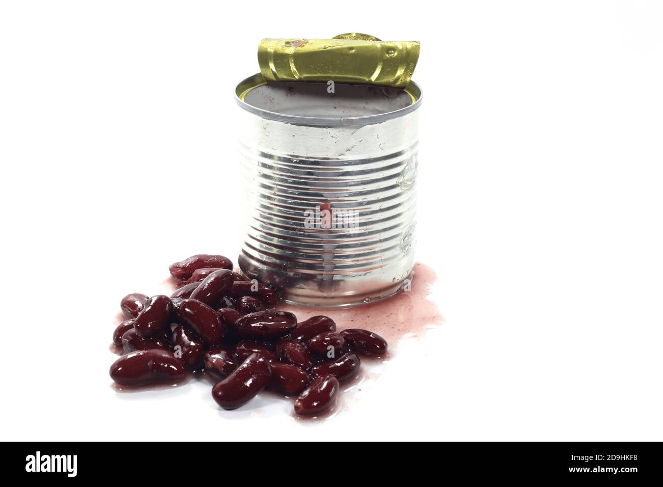 Open package of pre-cooked boiled red beans in a can isolated on a ...