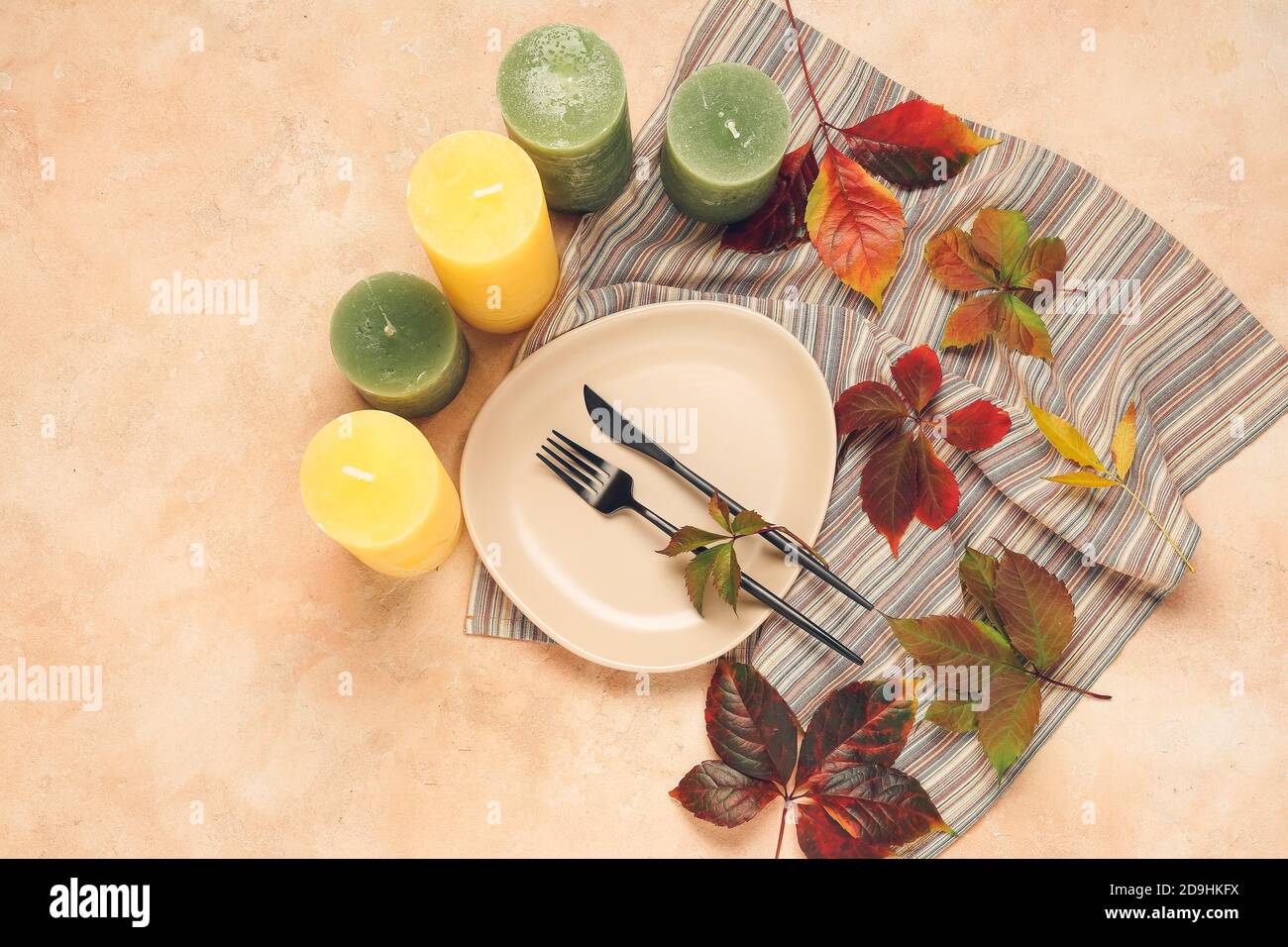 Beautiful table setting with autumn decor Stock Photo - Alamy