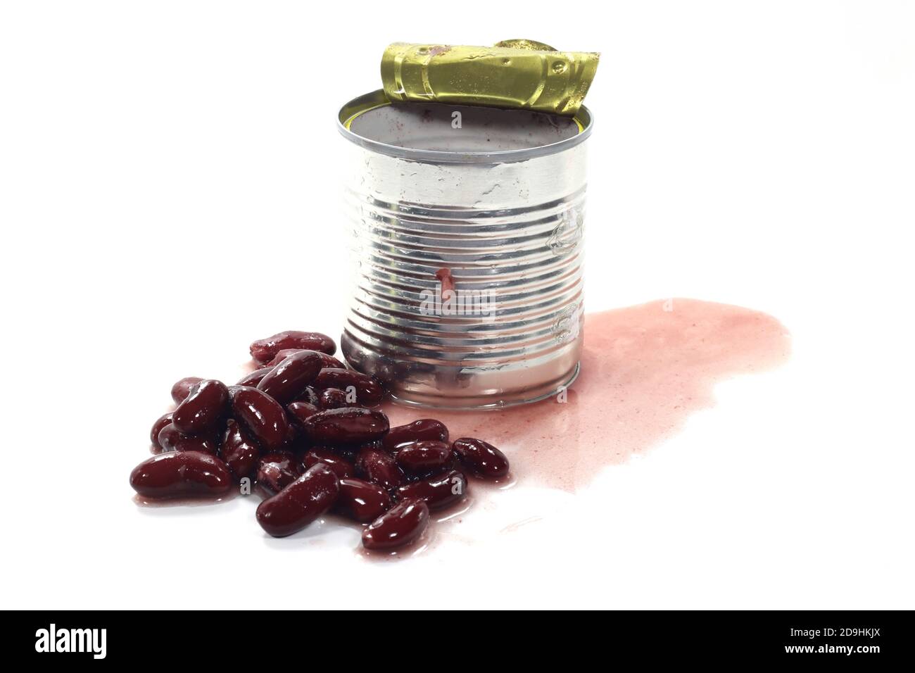Open package of pre-cooked boiled red beans in a can isolated on a ...