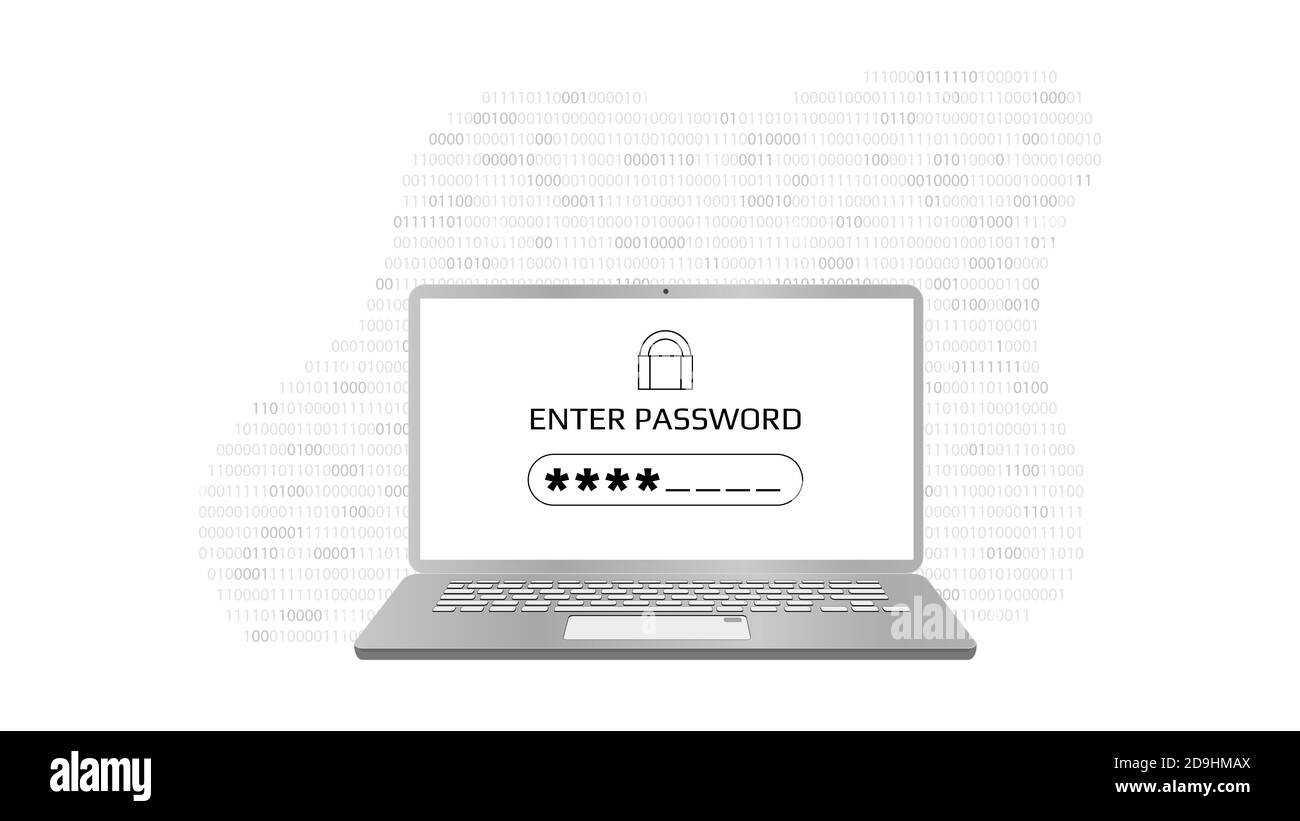 Enter Password Concept Screen With A Password Box And Asterisks On Laptop Screen Vector