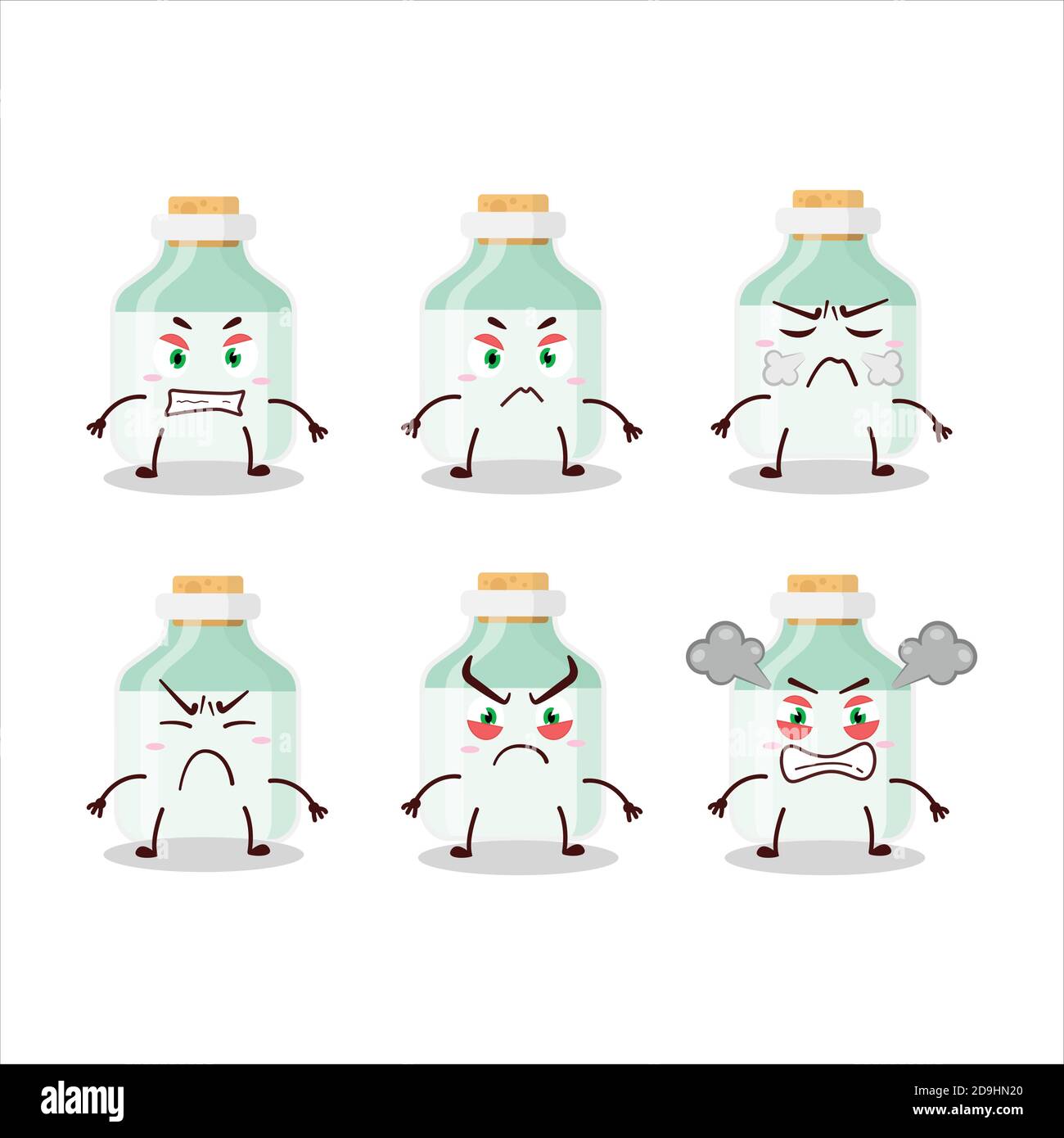 White baby milk bottle cartoon character with various angry expressions ...