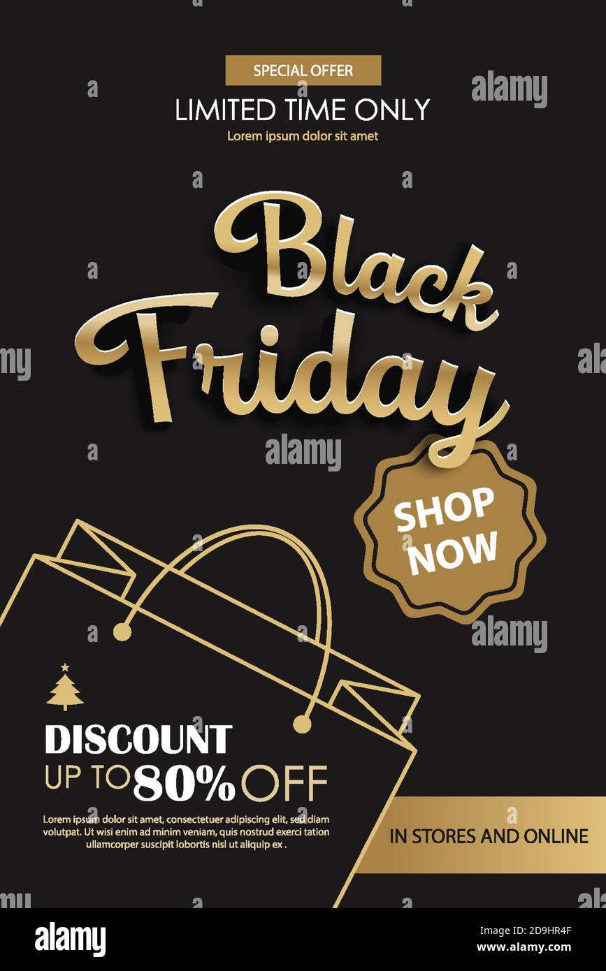 Black friday sale ads banner gold and black color background template ...