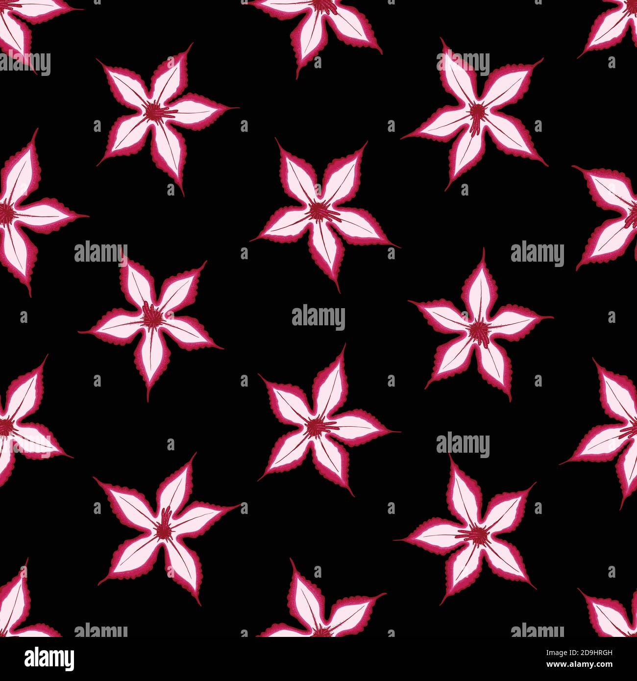 Pink Impala seamless pattern with black background. Desert wild flower ...