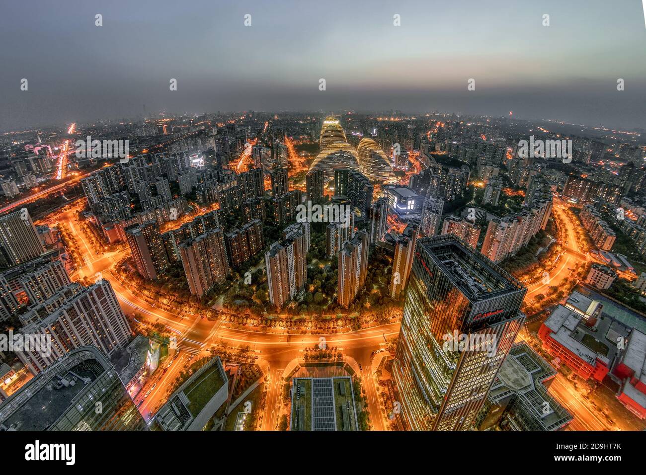 Aerial view of the lighted Wangjing SOHO in Beijing, China, 7 October ...
